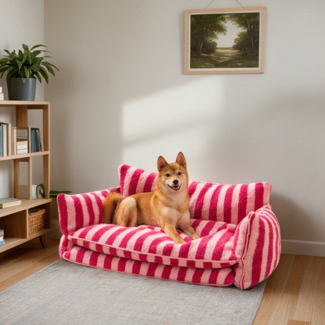 Striped Dog Bed in Pink and White Female Dog Bed Girl Dog Bed for ...