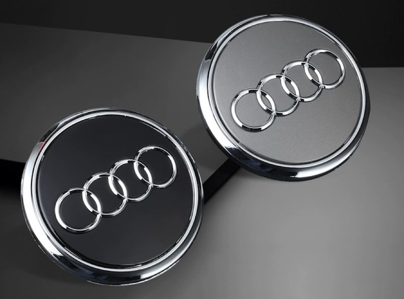 4PC Set Audi 69mm Chrome Black Gray Wheel Rim Center Hub Caps Emblem ...