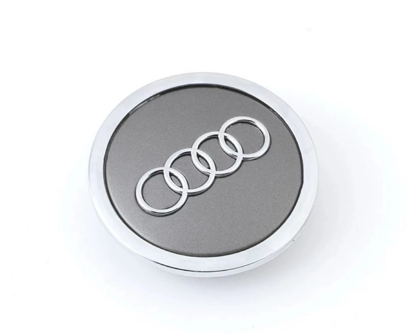 4PC Set Audi 69mm Chrome Black Gray Wheel Rim Center Hub Caps Emblem ...