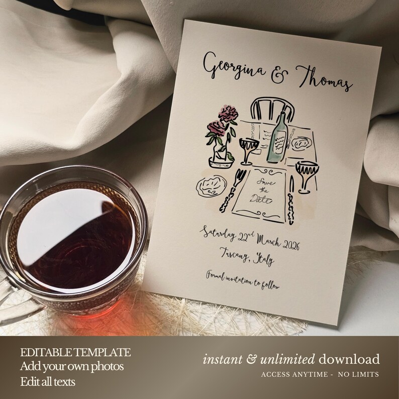 Vintage SAVE THE DATE Template | Hand Drawn Illustrated Invite ...