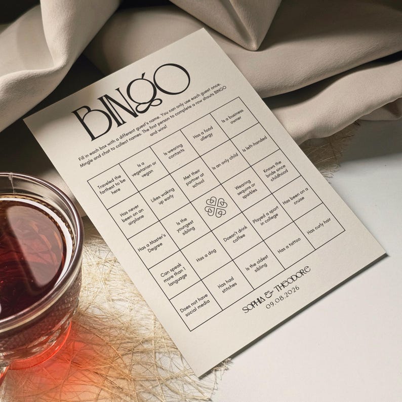 Custom Find the Guest Bingo, Fun Wedding Reception Activity, Printable ...