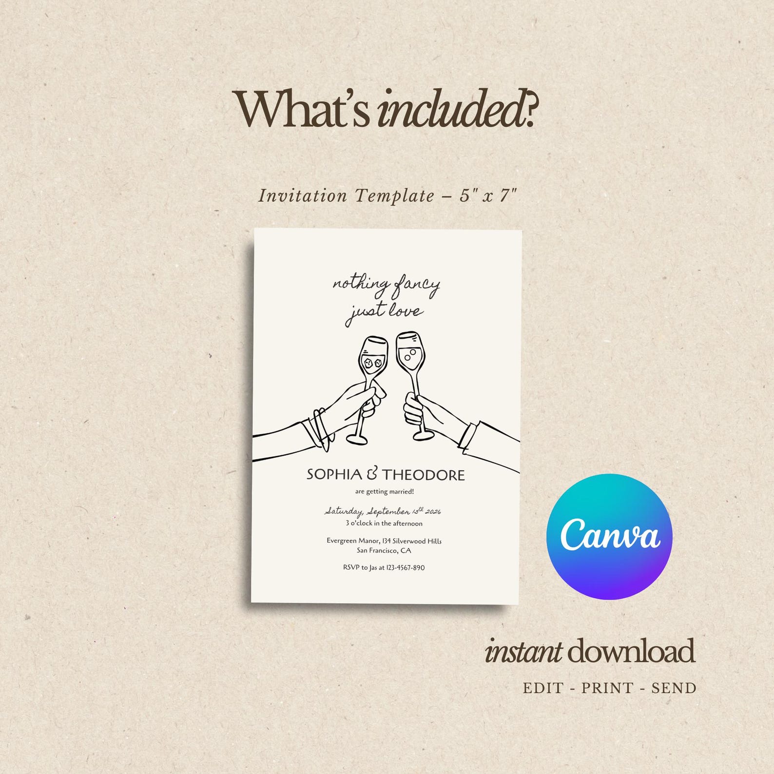 Whimsical Wedding Invitation Template | Editable Romantic Wedding ...