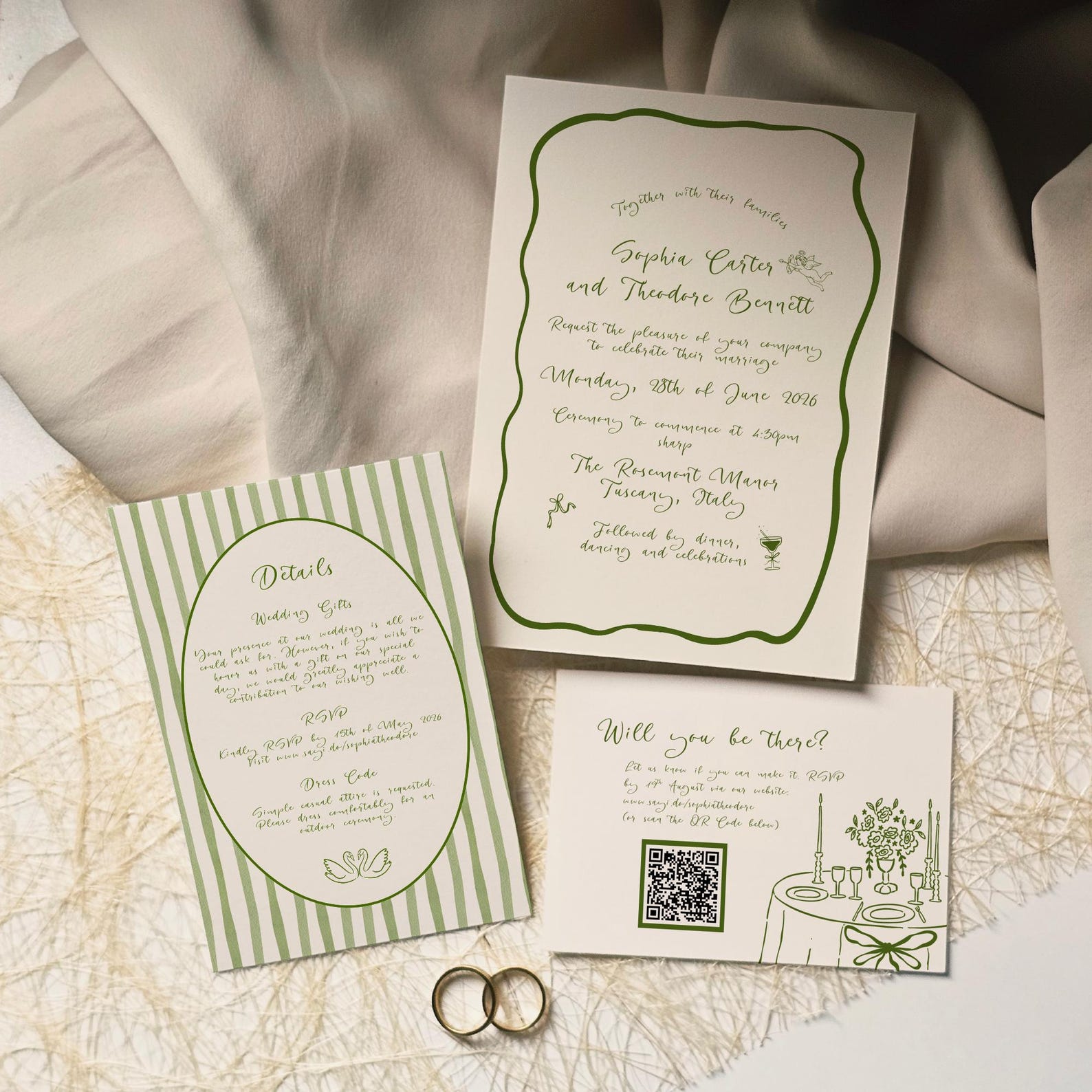 Whimsical Wedding Invitation Template Suite | Hand-drawn Romantic ...