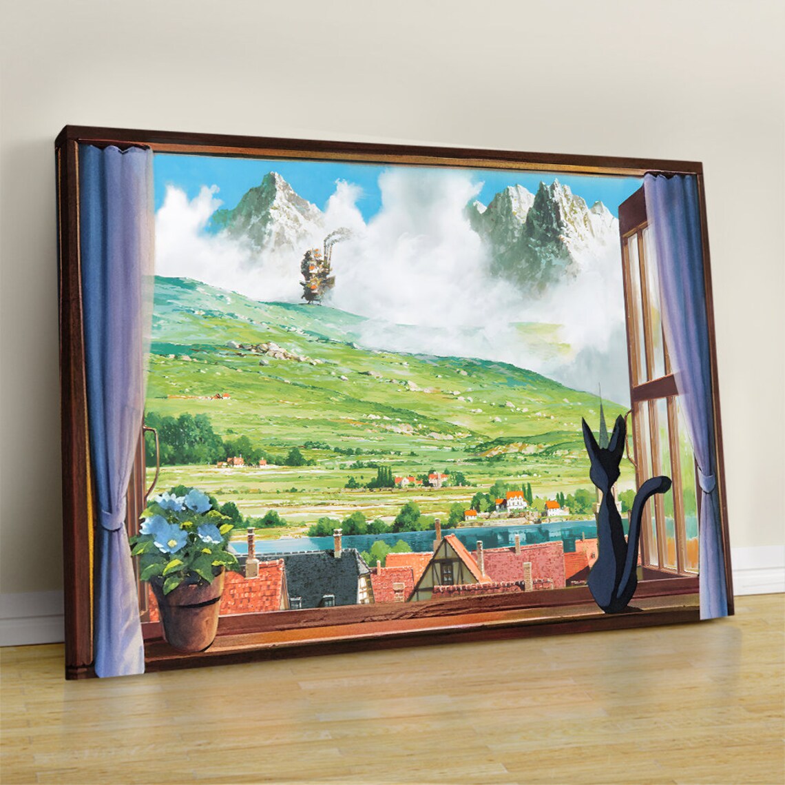 Moving Castle Window View Poster: Anime Cat Art, Hayao Studio Canvas - Etsy