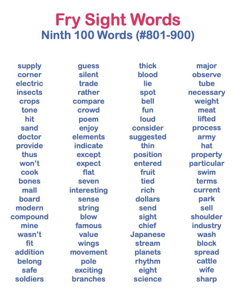 Fry Sight Words Flashcards 501-1000: Second 500 (digital Download) - Etsy