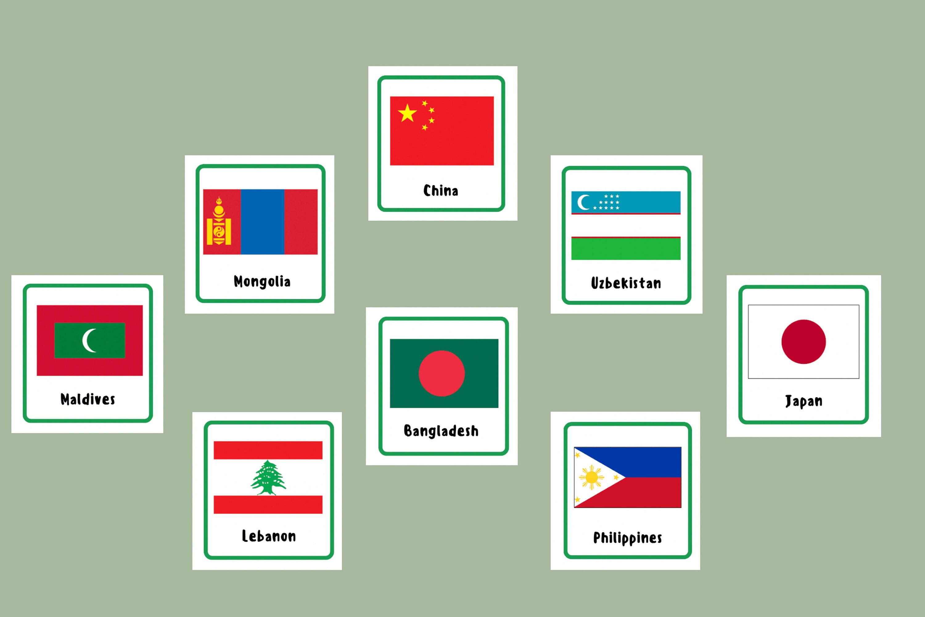 Asian Country Flag Flashcards | Geography | Learn the Asian Countries ...