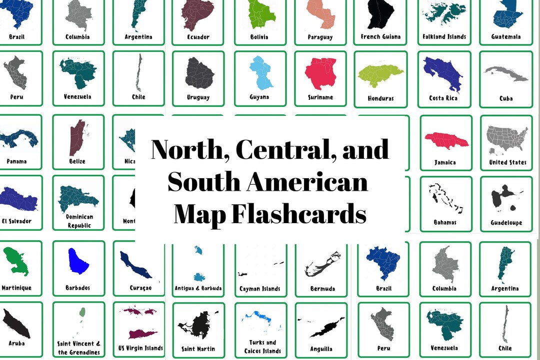 North, Central, & South American Country Map Flashcards | Geography ...