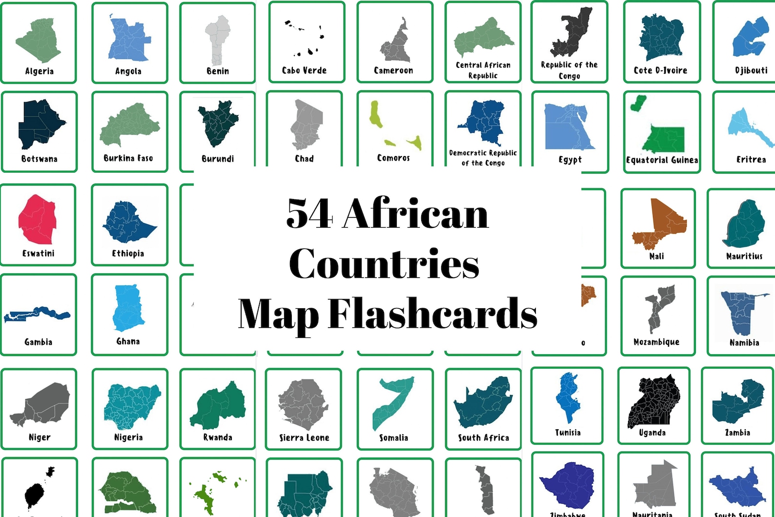 African Country Map Flashcards: Geography Learning (digital Download ...