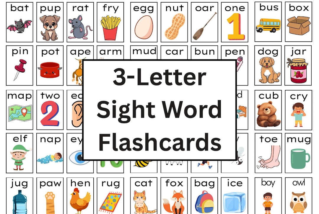 3-letter Sight Word Flashcards | Pre-k and Kindergarten Vocab | Reading ...