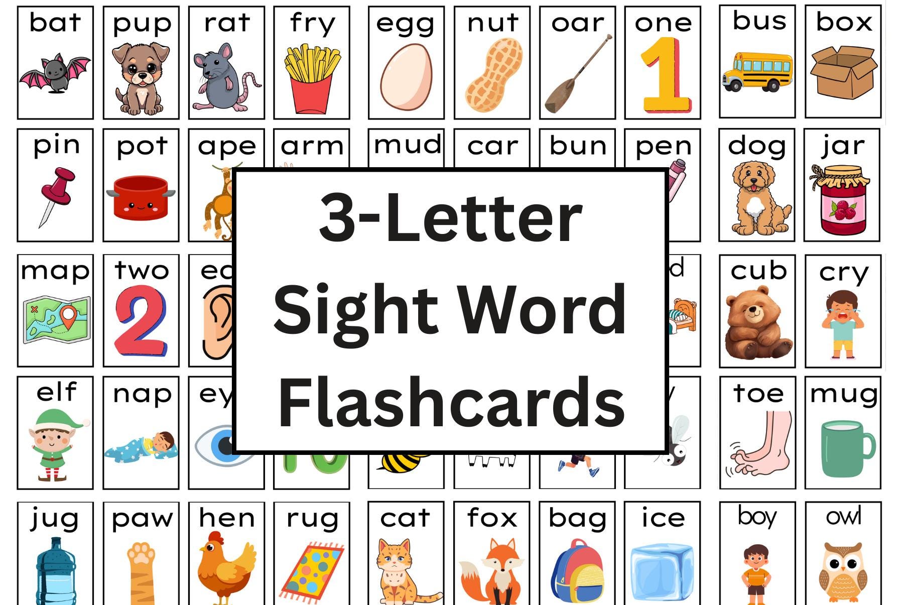 3-letter Sight Word Flashcards | Pre-k and Kindergarten Vocab | Reading ...