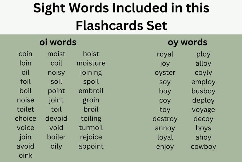 Oi Oy Sight Word Flashcards | Speech Therapy Flashcards Grades K-4 ...