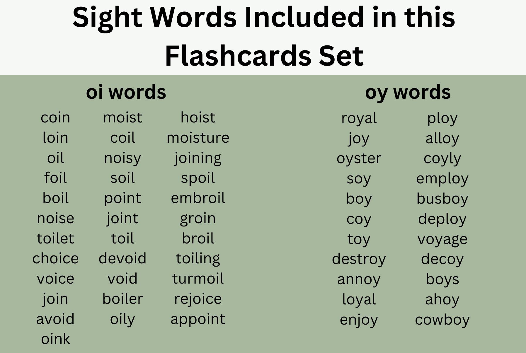 Oi Oy Sight Word Flashcards | Speech Therapy Flashcards Grades K-4 ...