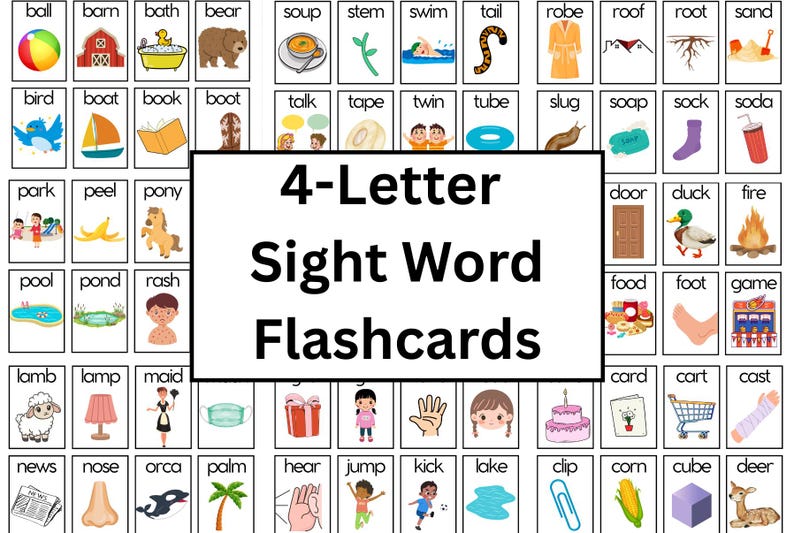 4-letter Sight Word Flashcards | Kindergarten and 1st Grade Vocab ...