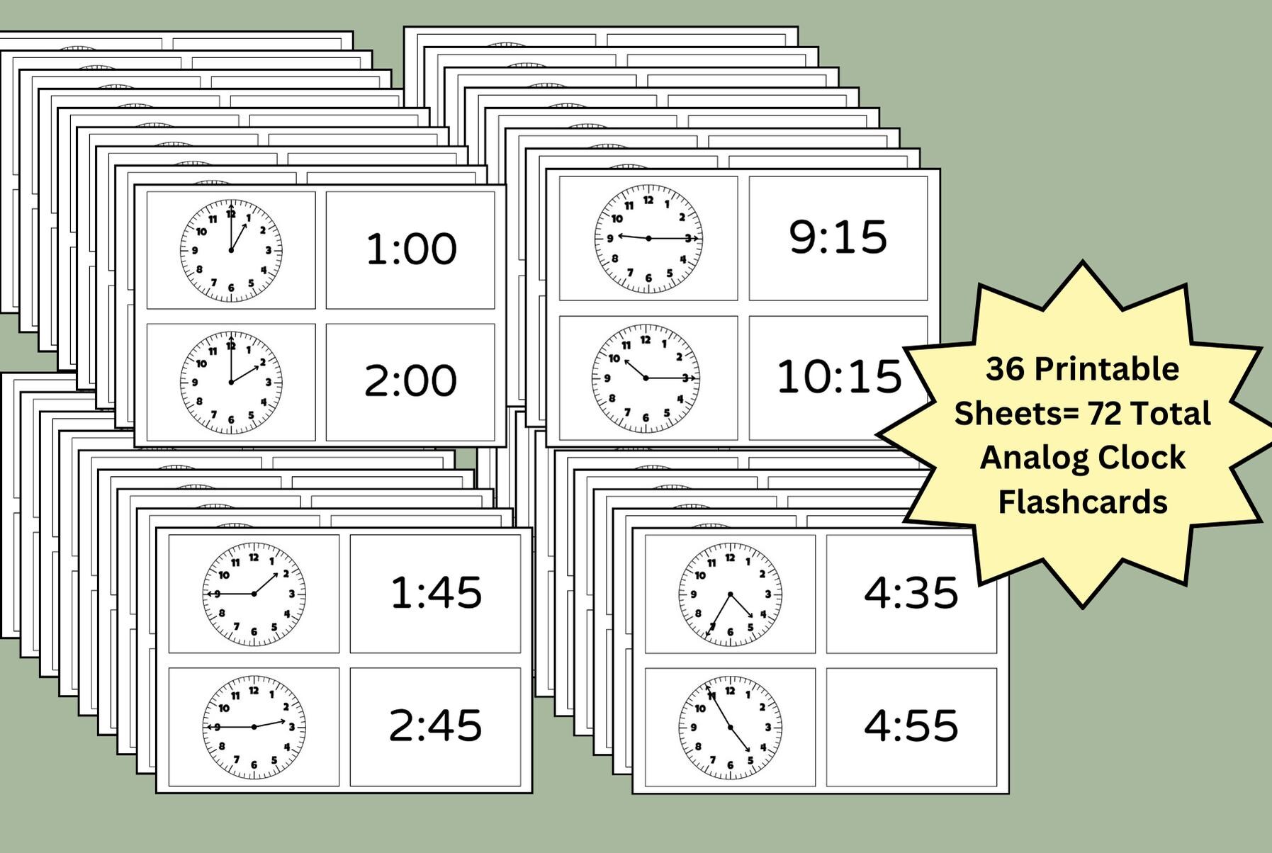 Analog Clock Flashcards for Grades Pre-k to 2nd Grade | Learn How to ...