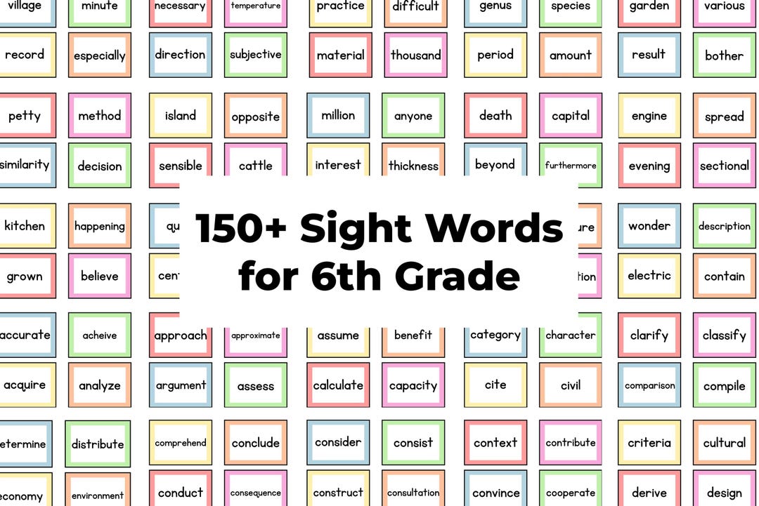 150+ 6th Grade Sight Word Flashcards | Sixth Grade Vocab | Reading ...