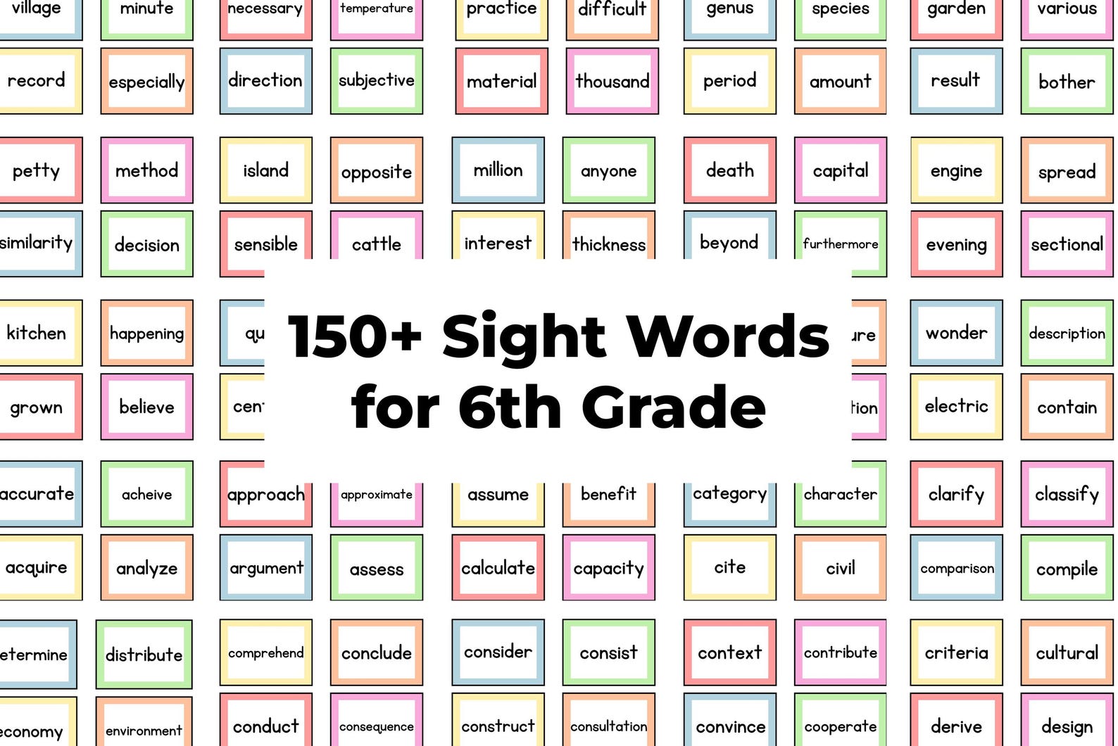 6th Grade Sight Word Flashcards | 150+ Vocabulary Words (PDF Instant ...