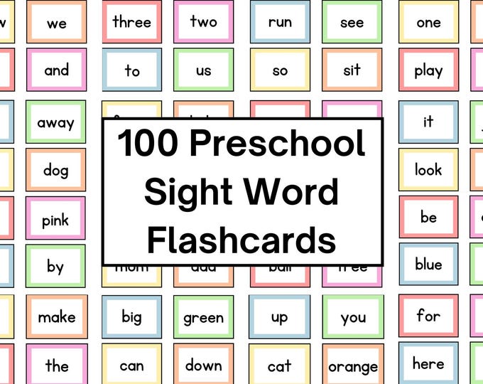 100 Pre-k Sight Word Flashcards | Preschooler Vocab | Reading Level Pre ...