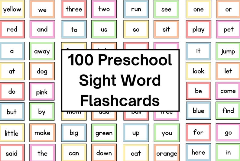 100 Pre-k Sight Word Flashcards | Preschooler Vocab | Reading Level Pre ...