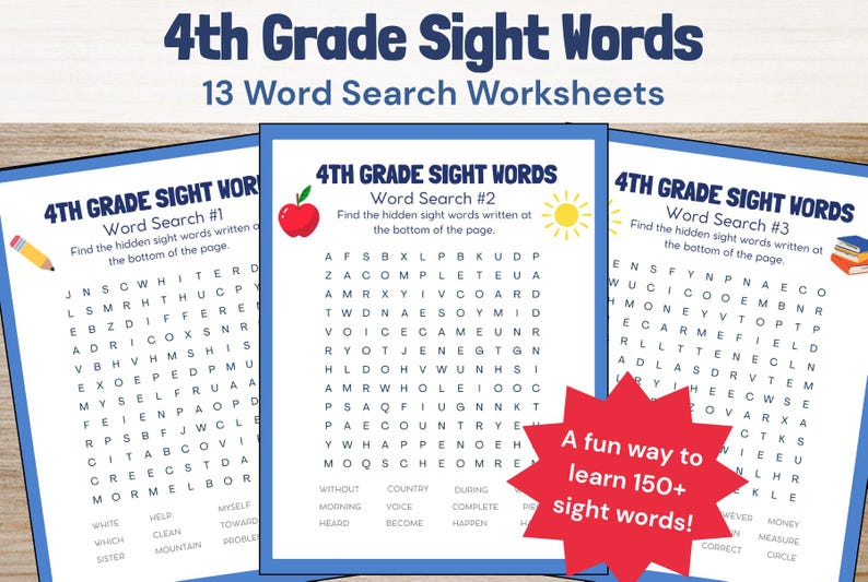4th Grade Sight Words Word Search Worksheets | Fun Spelling Word ...