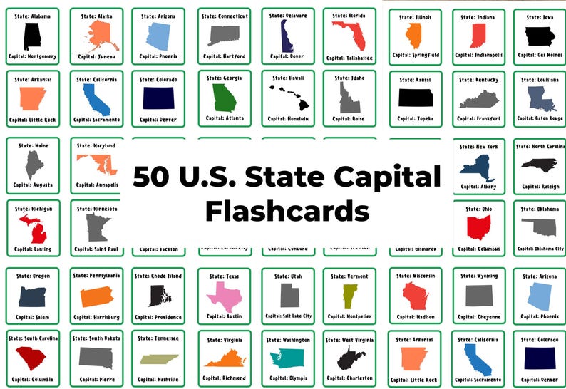 50 US State Capital Flashcards | Learn the Capitals of the United ...