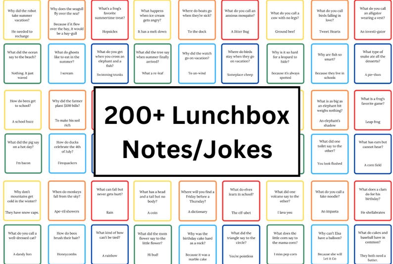 200+ Lunchbox Jokes & Riddles: Printable Kids' Lunch Notes (digital ...