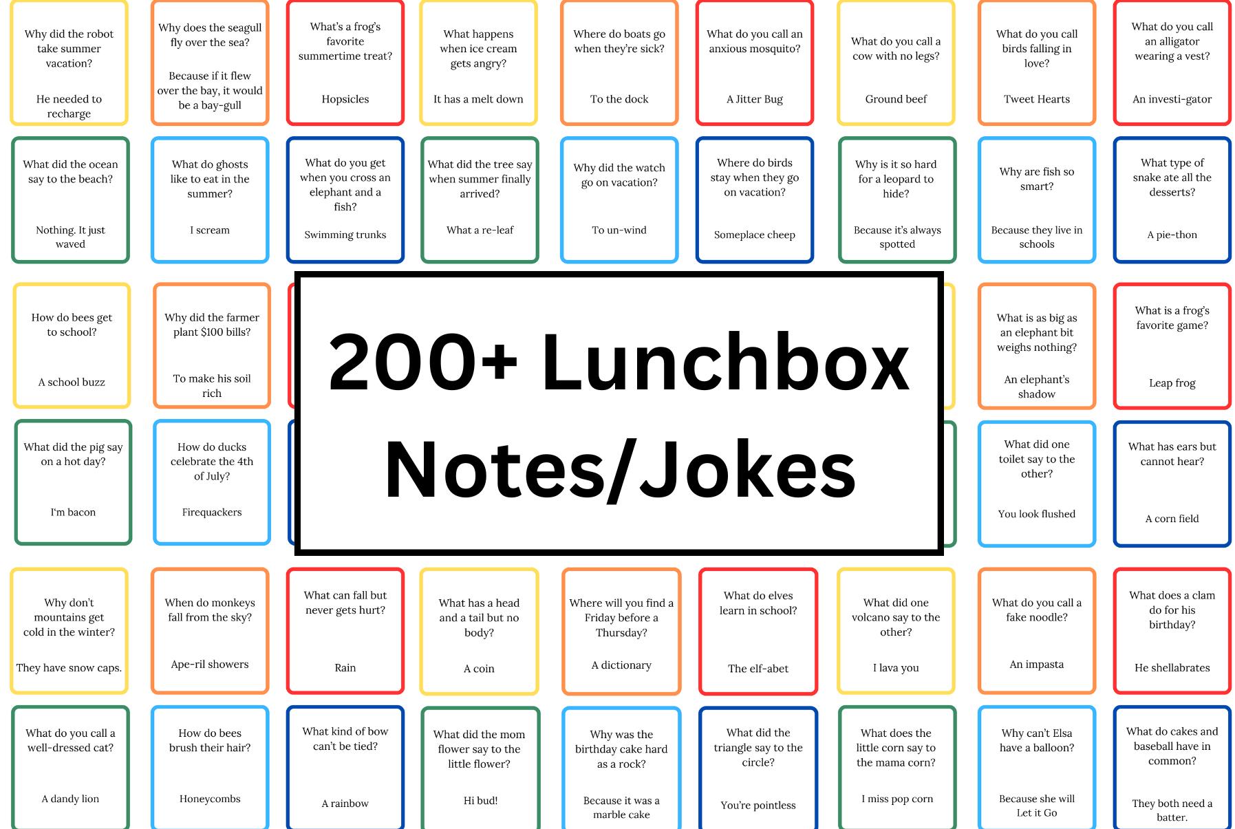 200+ Lunchbox Jokes & Riddles: Printable Kids' Lunch Notes (digital ...