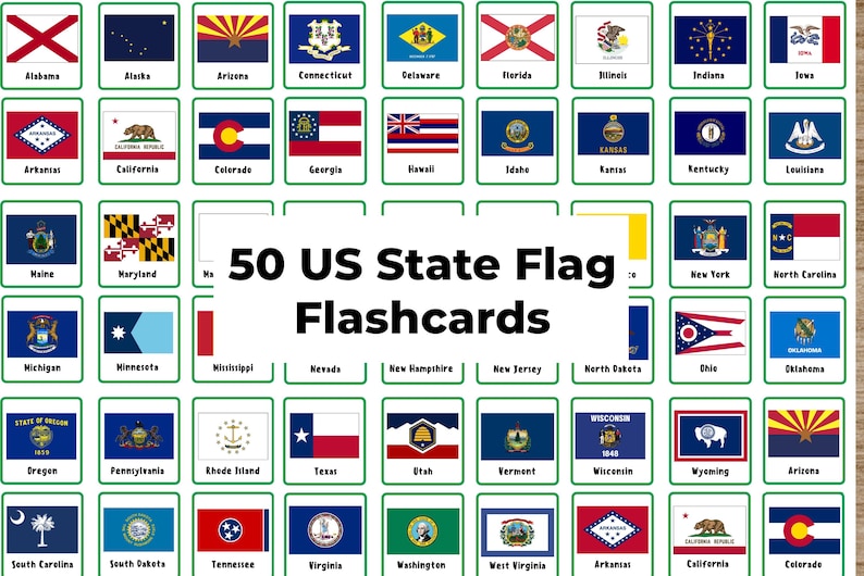 50 US State Flag Flashcards | Learn the National Flags of the United ...