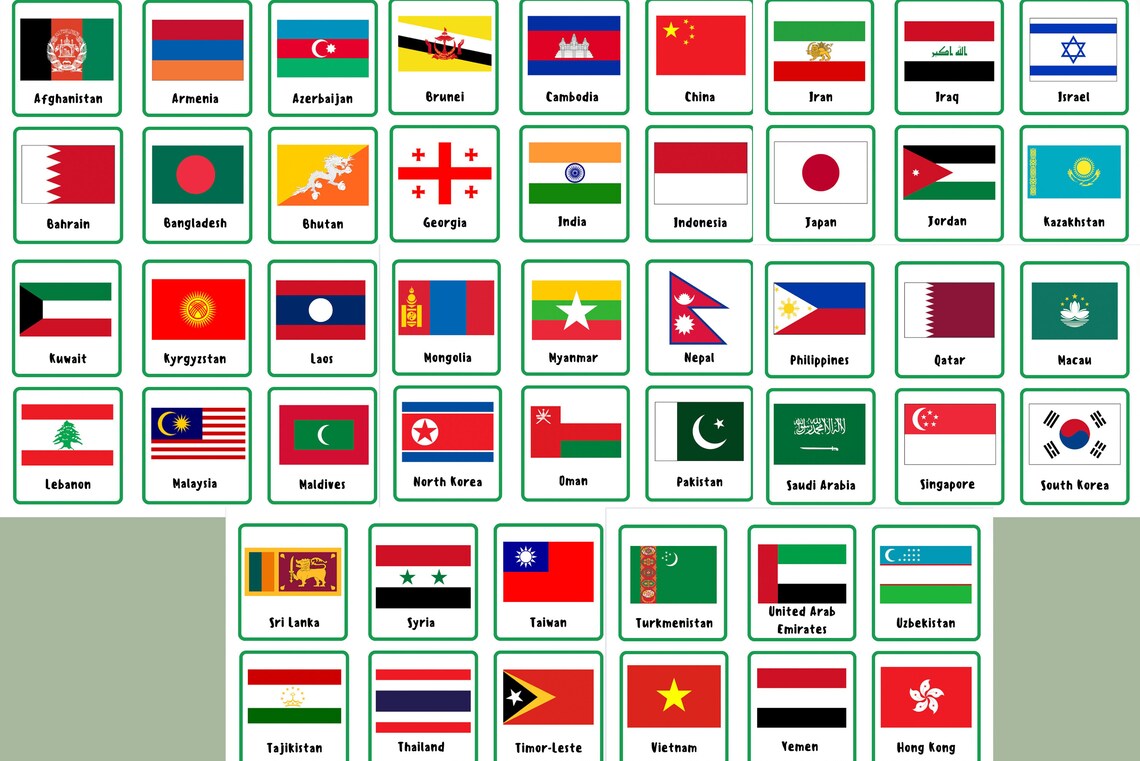 Asian Country Flag Flashcards | Geography | Learn the Asian Countries ...
