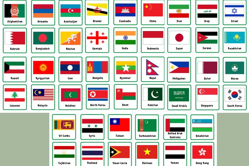 Asian Country Flag Flashcards | Geography | Learn the Asian Countries ...