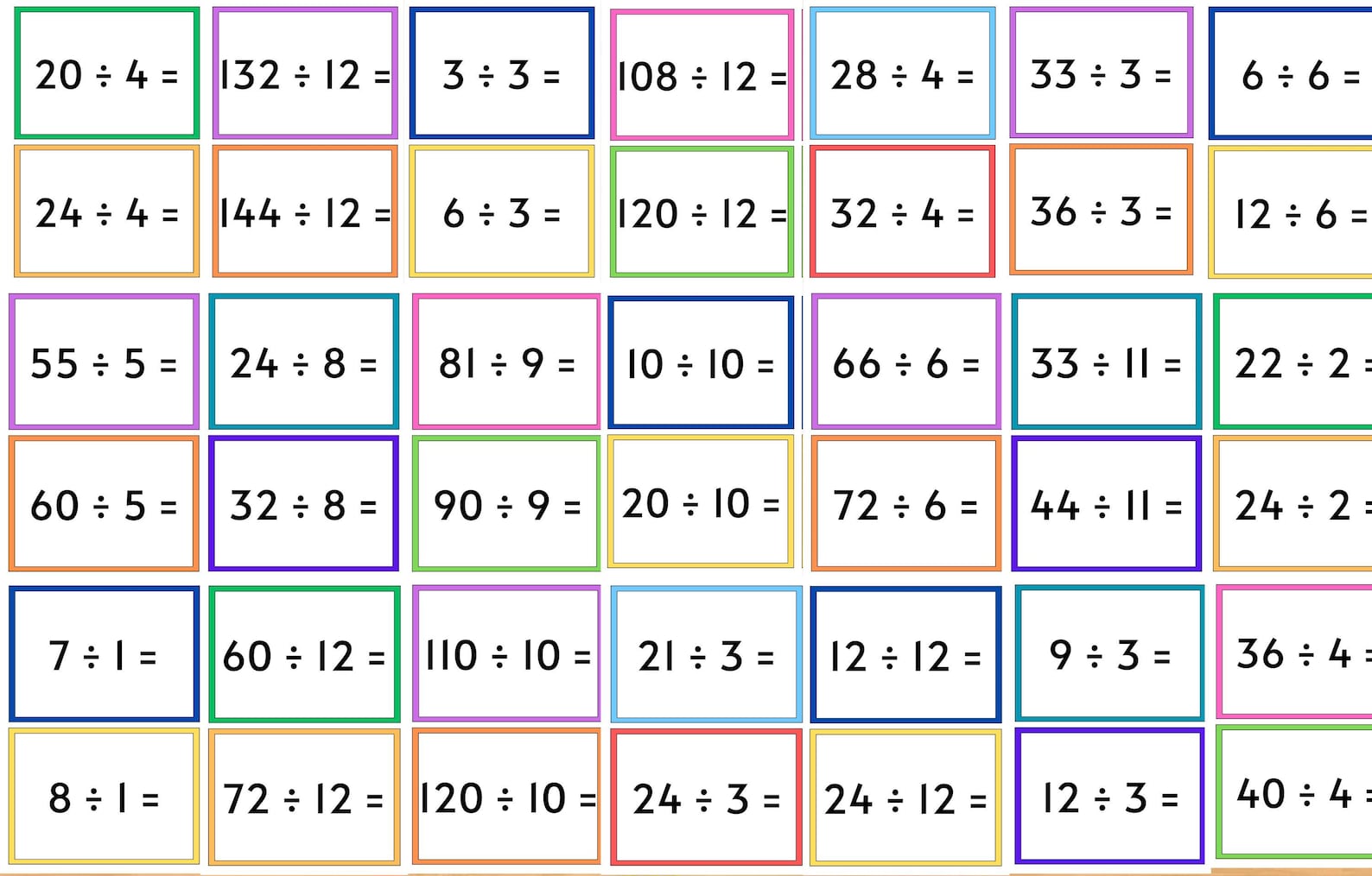140+ Division Flashcards | 2nd, 3rd, and 4th Grade Division | Colorful ...