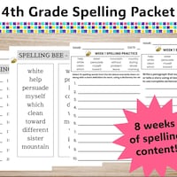 8 Printable Fourth Grade Spelling - Writing - Spelling Test - Etsy