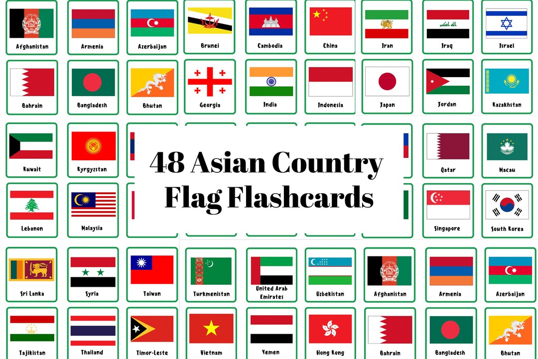 Asian Country Flag Flashcards | Geography | Learn the Asian Countries ...