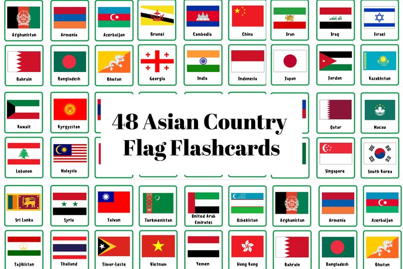 Asian Country Flag Flashcards | Geography | Learn the Asian Countries ...