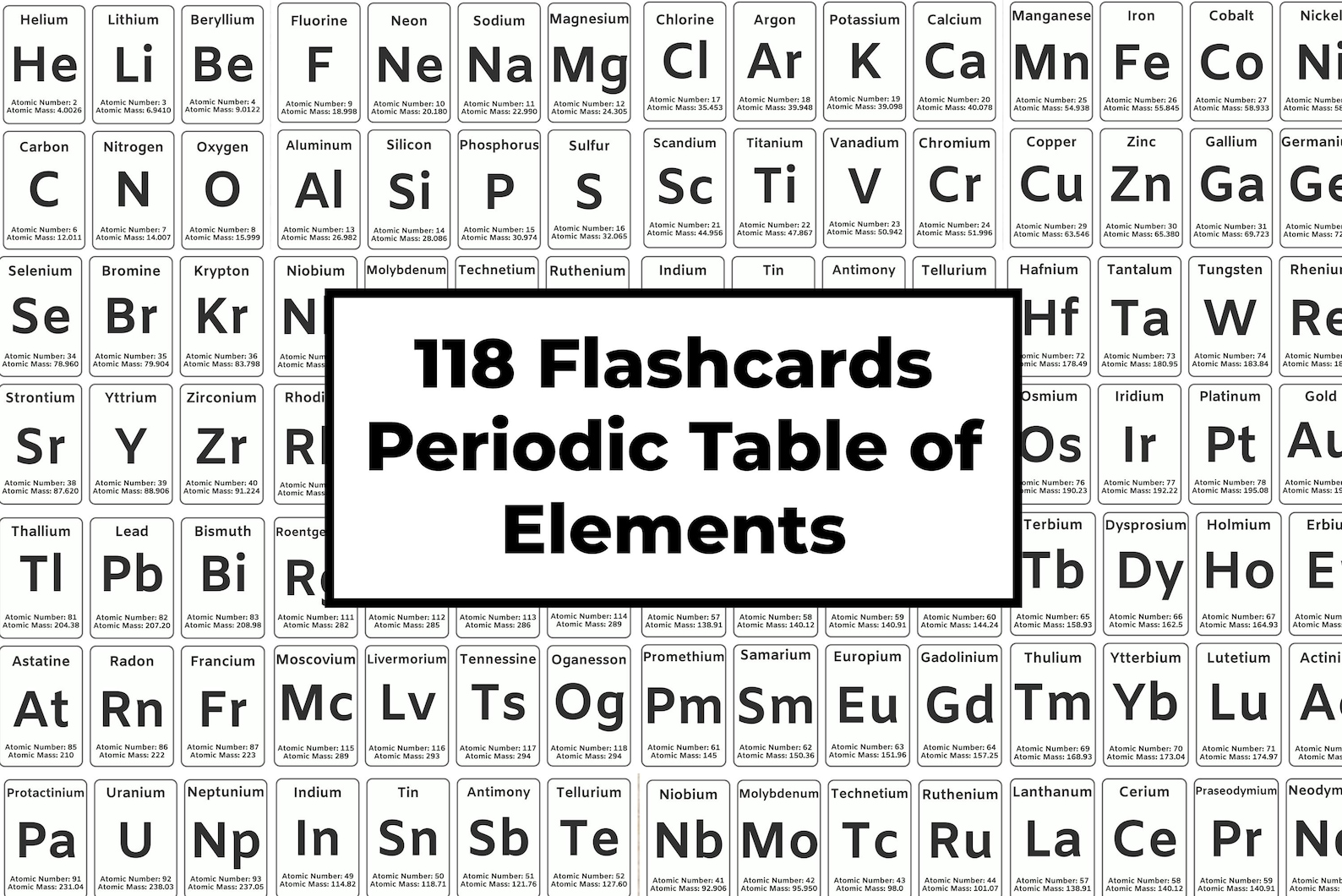 Periodic Table Flashcards: 118 Chemistry Element Cards (digital ...