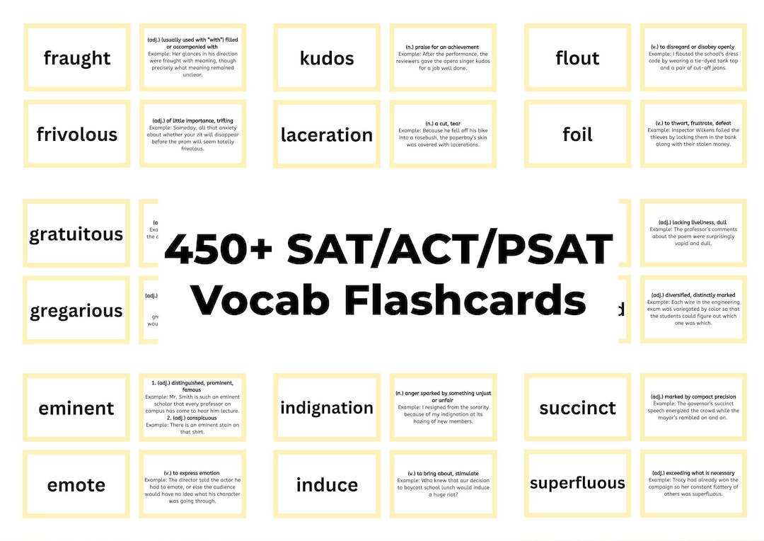 450+ Test Prep Vocab Flashcards SAT/ACT/PSAT | Improve Vocabulary Teens ...