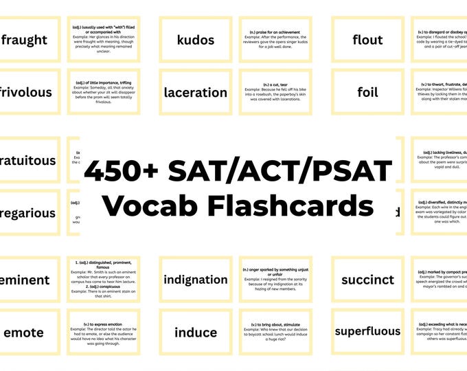 450+ Test Prep Vocab Flashcards SAT/ACT/PSAT | Improve Vocabulary Teens ...