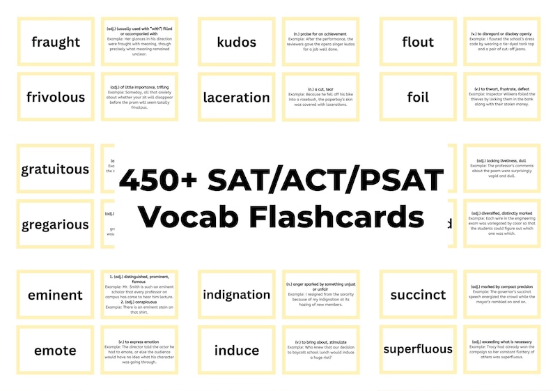 450+ Test Prep Vocab Flashcards SAT/ACT/PSAT | Improve Vocabulary Teens ...
