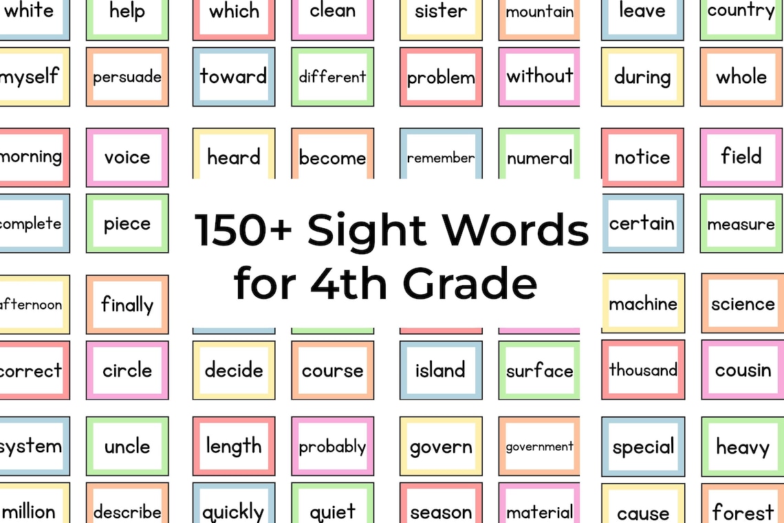 150+ 4th Grade Sight Word Flashcards | Fourth Grade Vocab | Reading ...