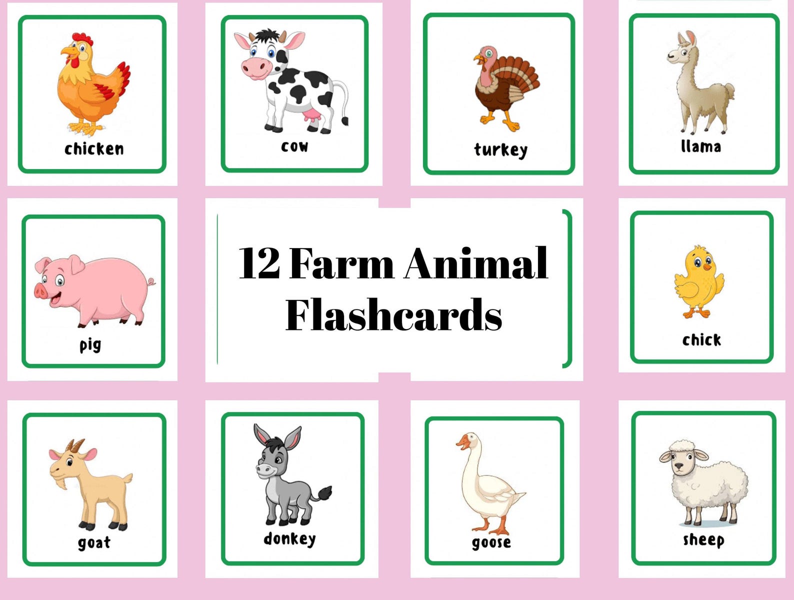 Farm Animals Sight Word Flashcards Kindergarten, Elementary School ...