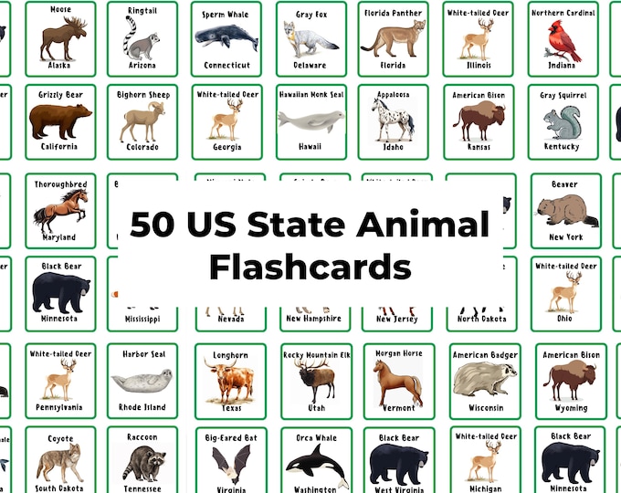 50 US State Animal Flashcards | Learn the Animals of the United States ...