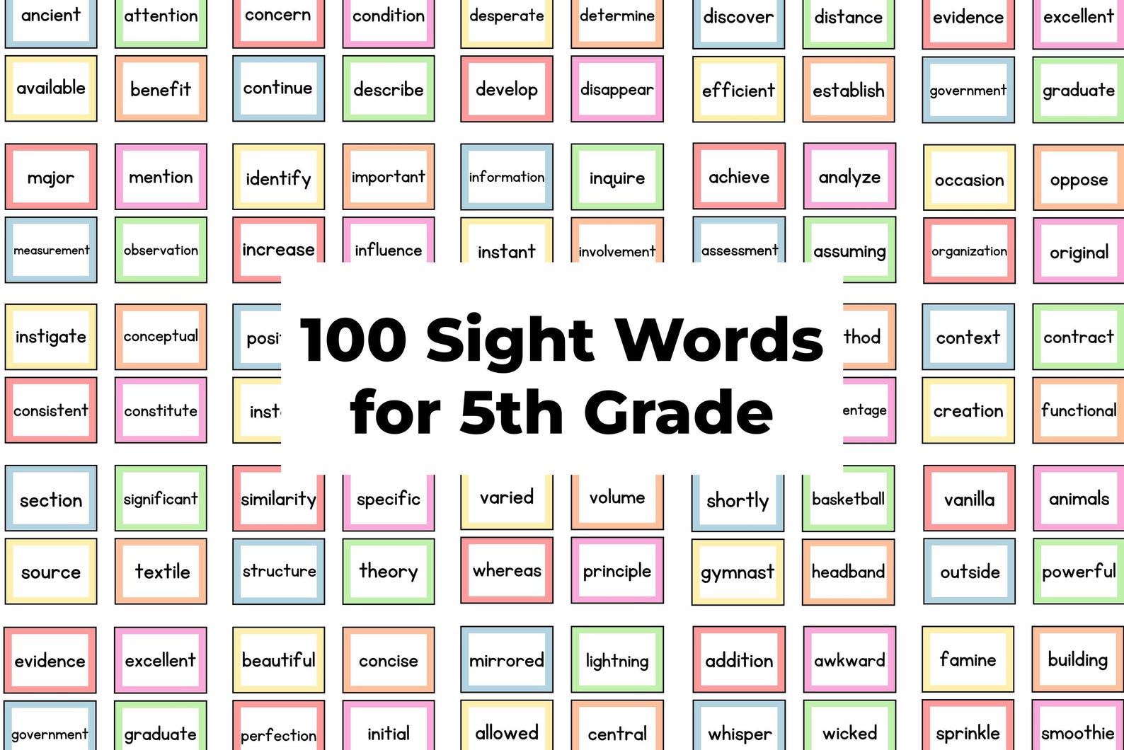 5th Grade Sight Words Flashcards | Fifth Grade Vocab | 5th Grade Word ...