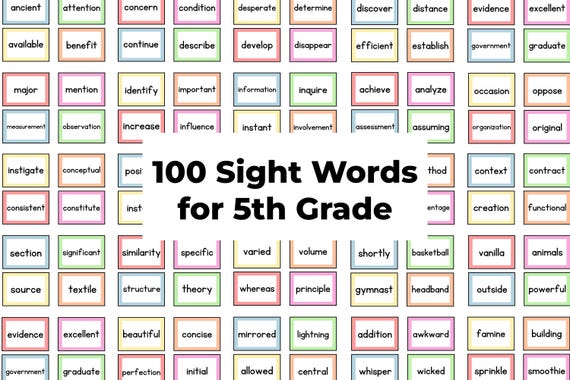 Sight Words Fifth Grade
