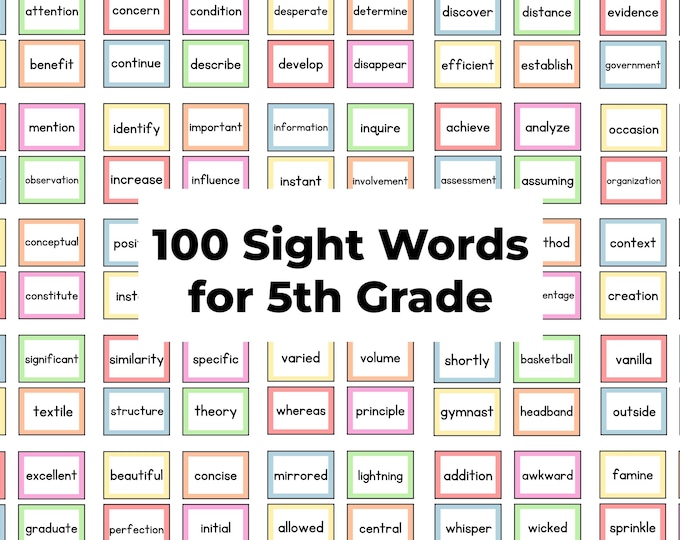 100 5th Grade Sight Words Flashcards | Fifth Grade Vocab | 5th Grade ...