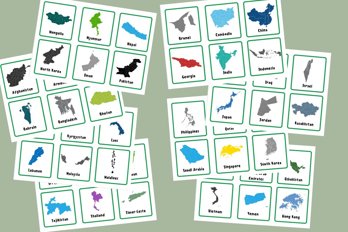 Asian Country Map Flashcards | Geography | Learn the Maps of Asia ...