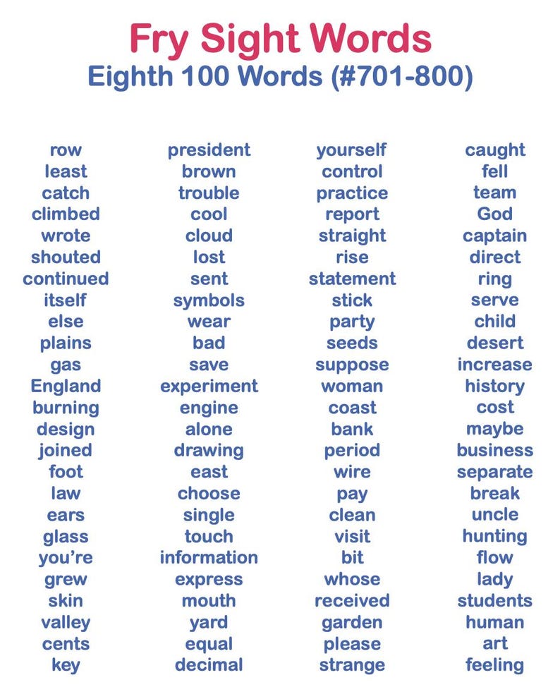 Fry Sight Words Flashcards 501-1000: Second 500 (digital Download) - Etsy