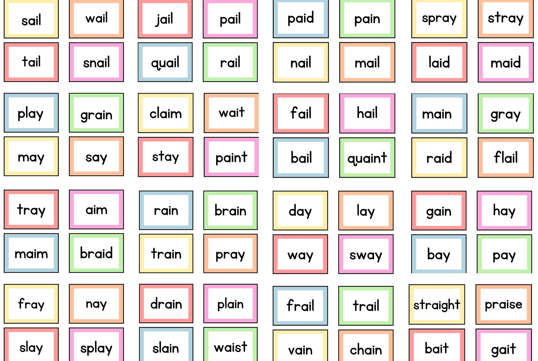 Ai Ay Sight Word Flashcards | Speech Therapy Flashcards Grades K-4 ...