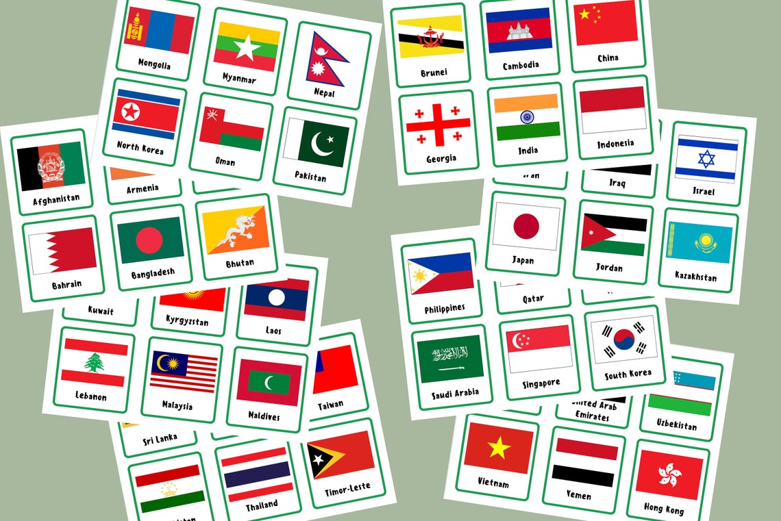 Asian Country Flag Flashcards | Geography | Learn the Asian Countries ...