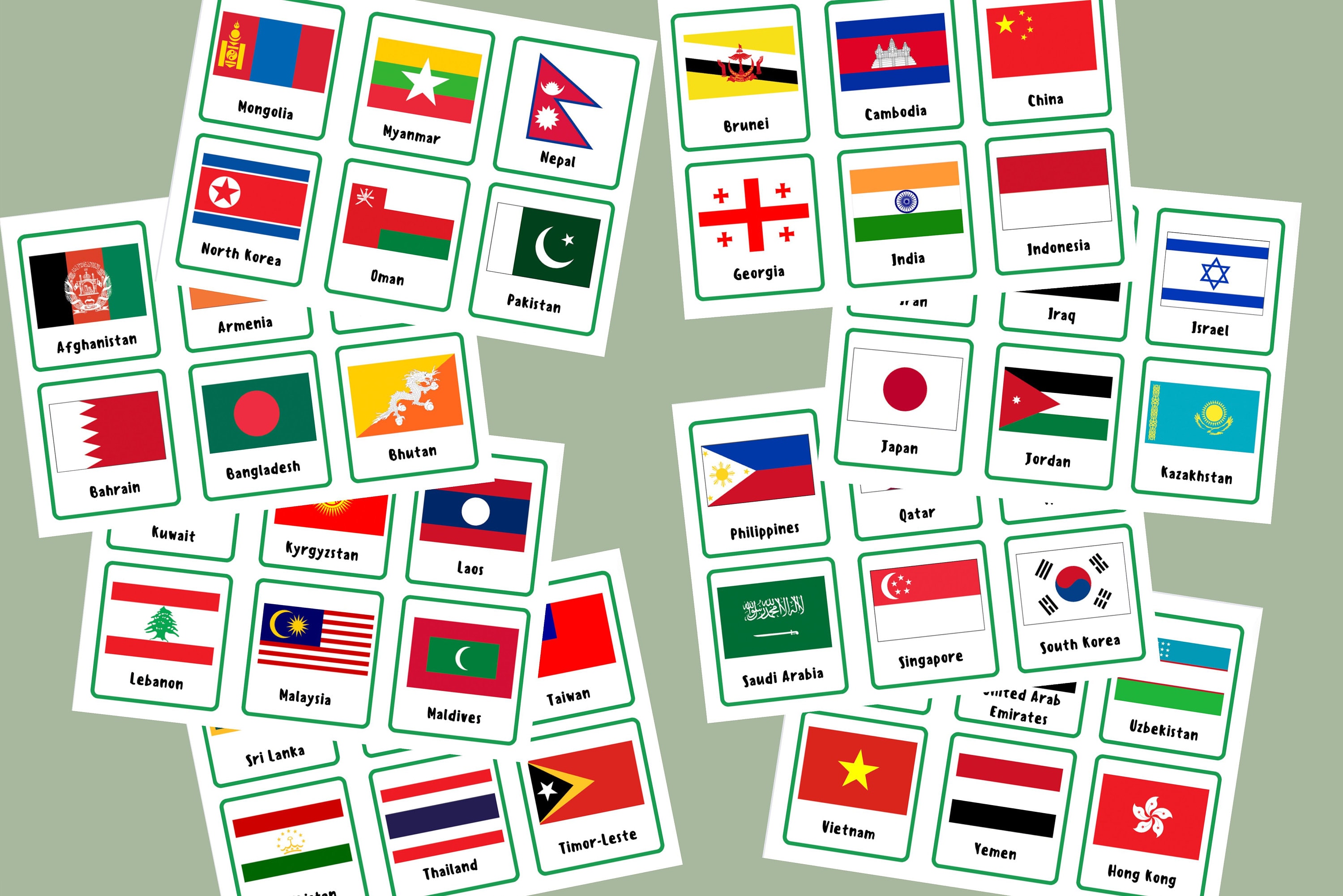 Asian Country Flag Flashcards | Geography | Learn the Asian Countries ...