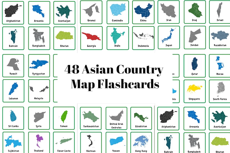 Asian Country Map Flashcards | Geography | Learn the Maps of Asia ...