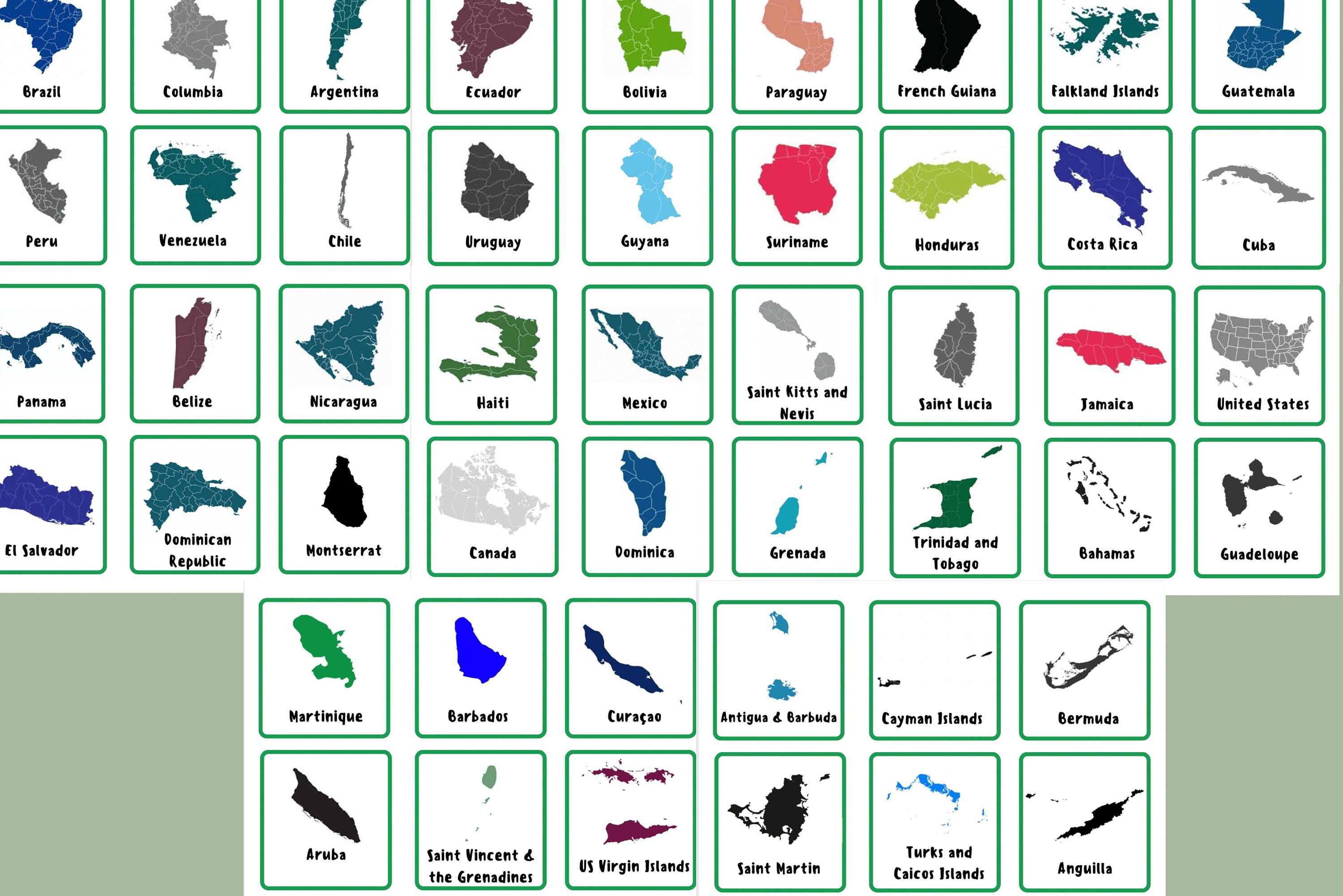 North, Central, & South American Country Map Flashcards | Geography ...